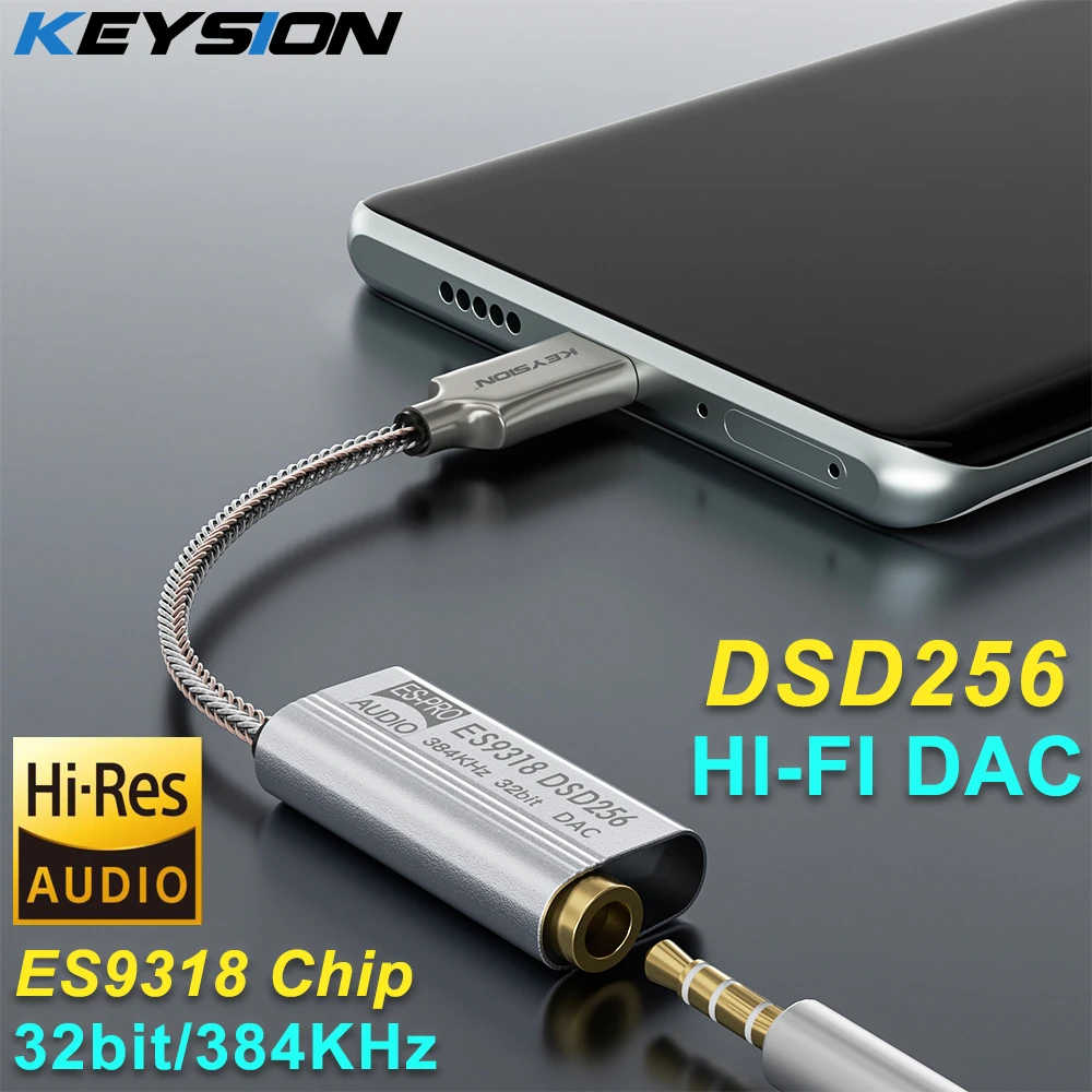 KEYSION 하이파이 DAC 이어폰 앰프, USB C타입-3.5mm 헤드폰 잭 오디오 어댑터, 32 비트 384kHz 디지털 ...