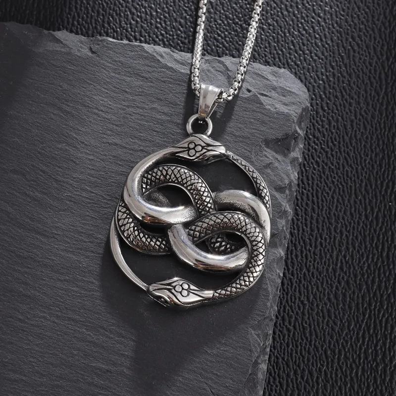 Punk Double Ouroboros Pendant Gothic Animal Viper Necklace Men s punk-double-ouroboros-pendant-gothic-animal-viper-necklace-men-s