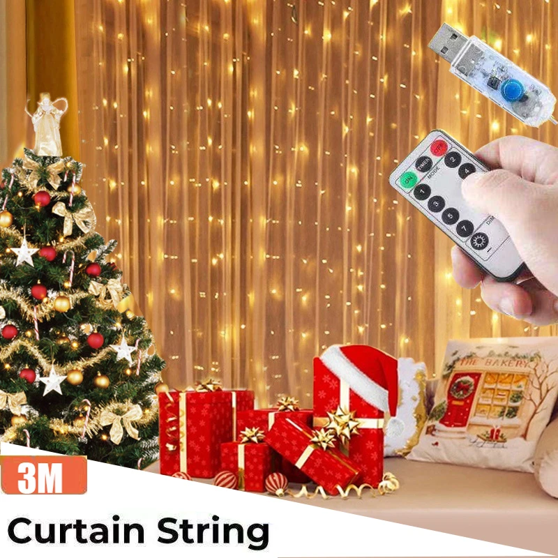 Led Garland Curtain Lights Remote Control 8 Modes Usb Fairy Lights ...