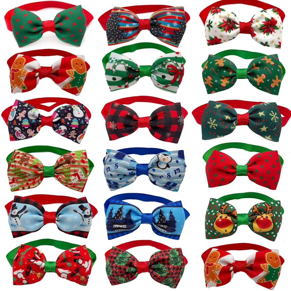 50/100pcs Christmas Pet Dog Bow Tie Santa Claus Deer Style Cute Pet Dog ...