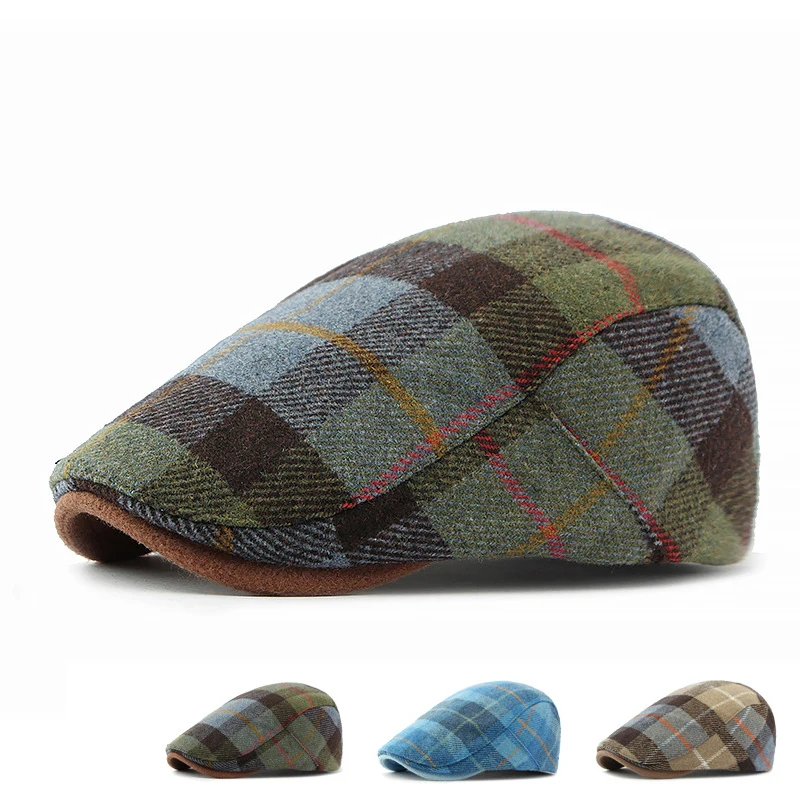 Green Berets Autumn Winter Caps for Men Women Plaid Design Beret Caps ...