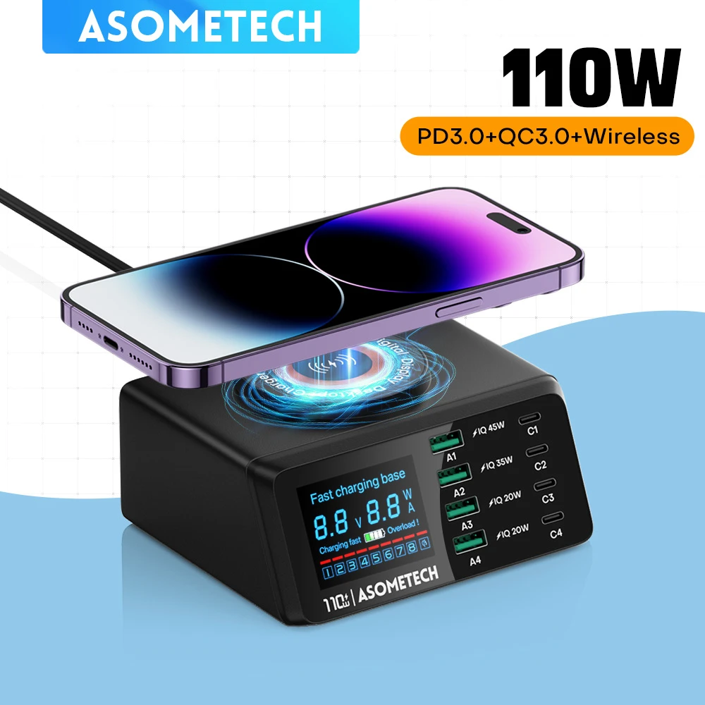 110W Multi USB Charging Station, Fast Wireless Charger QC3.0 PD PPS ...