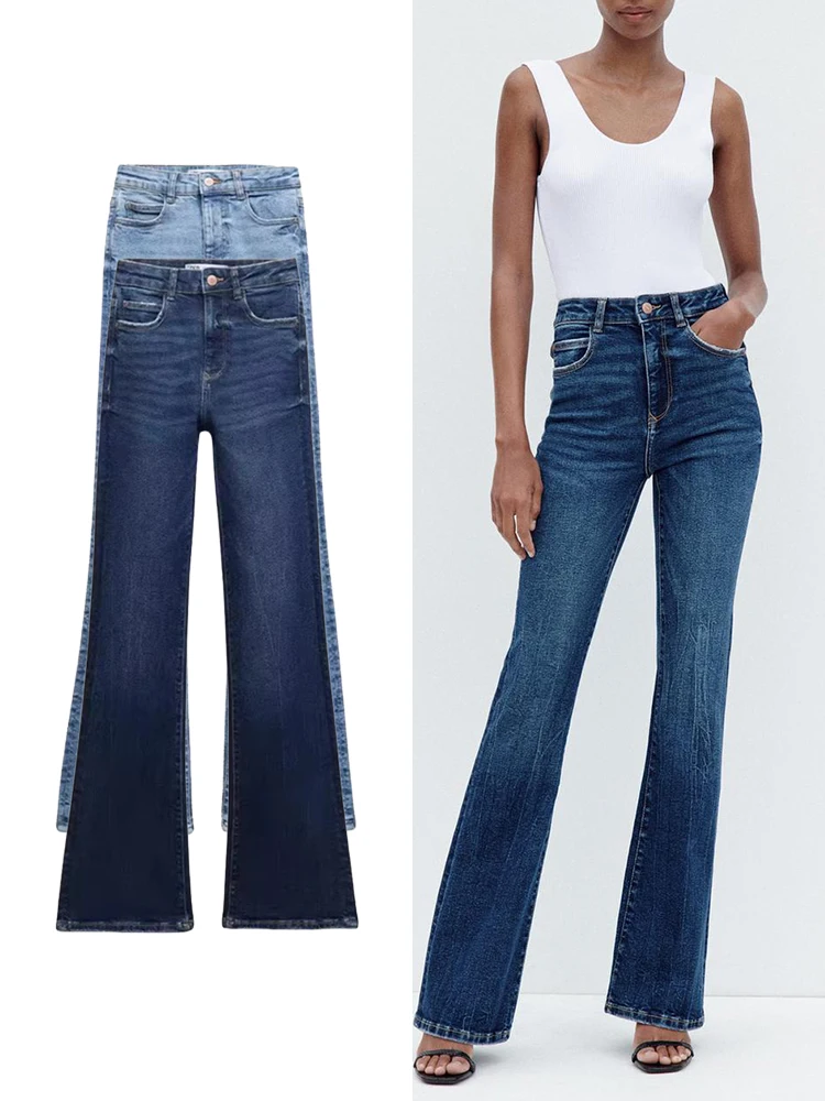 TRAF-Women-s-Slim-High-Waist-Flared-Jeans-New-Pocket-Zip-Button-Closure ...