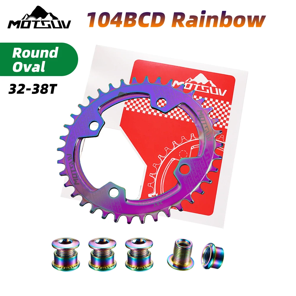 104BCD-Rainbow-Narrow-Wide-Chainring-With-4Bolts-32-38T-Oval-Round-MTB ...