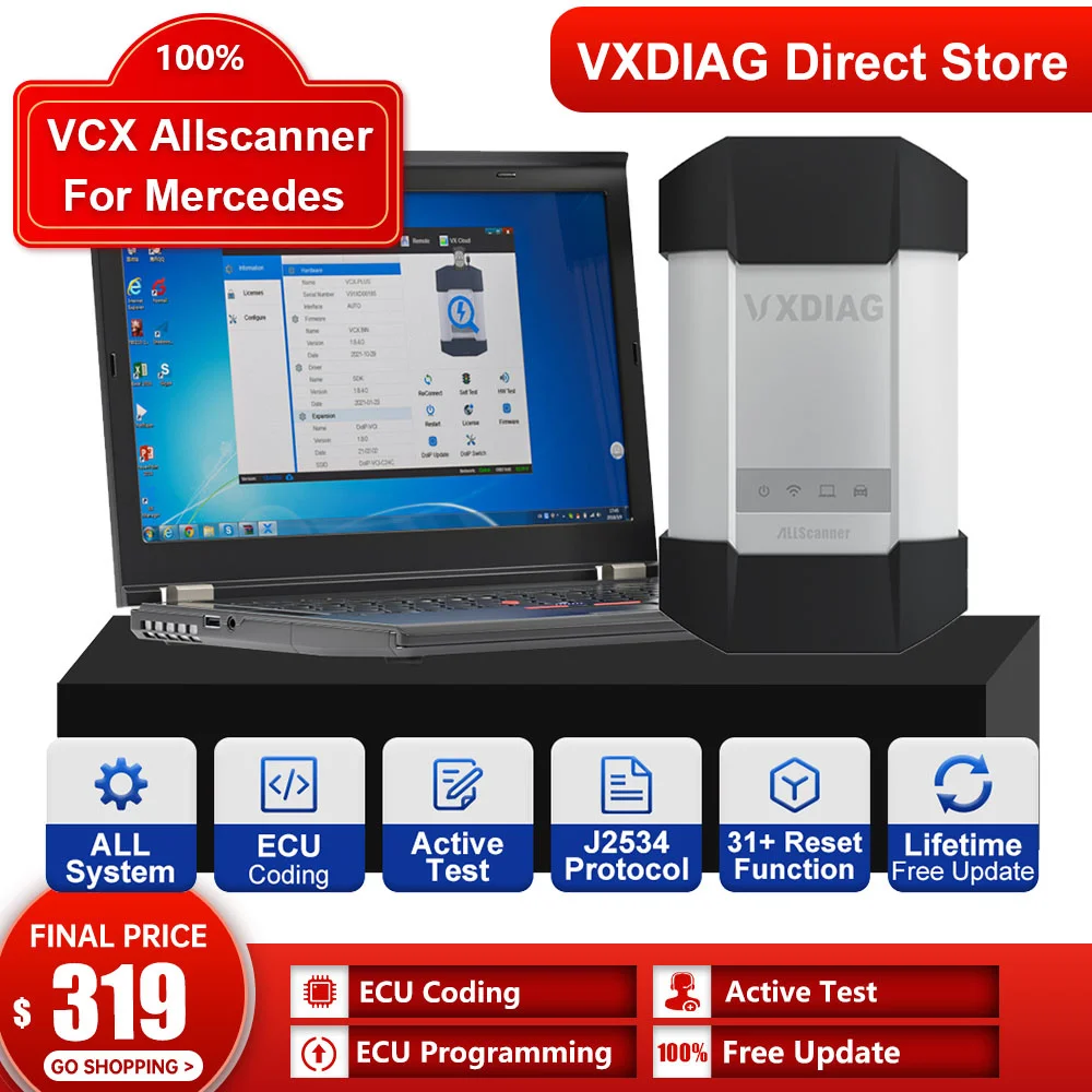 VXDIAG VDIAG VD410 C6 For Mercedes Benz J2534 Online/Offline ECU ...