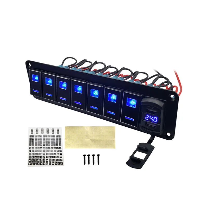 8-Gang-Toggle-Switch-Panel-USB-Car-Boat-Marine-RV-Truck-Green-LED ...