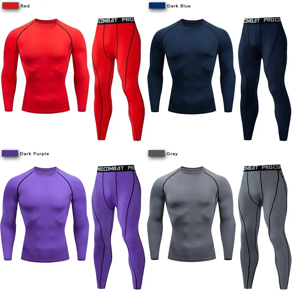 Findci Men's Sports Running Set Compression Shirt + Pants Skin-Tight ...