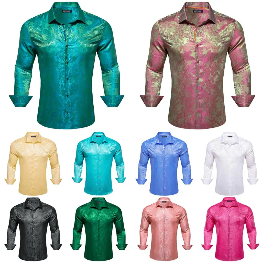 Designer-Shirts-for-Men-Embroidered-Silk-Paisley-Blue-Green-Black-White ...