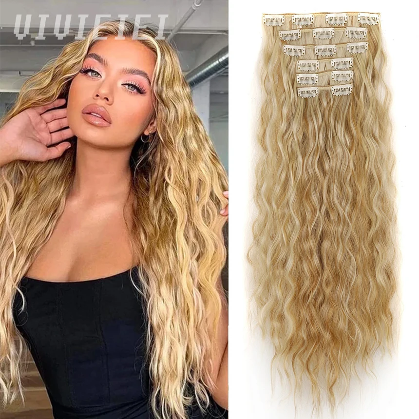6-Piece-Clip-Type-16-Clip-Synthetic-20Inch-Water-Wave-gold-Hair ...