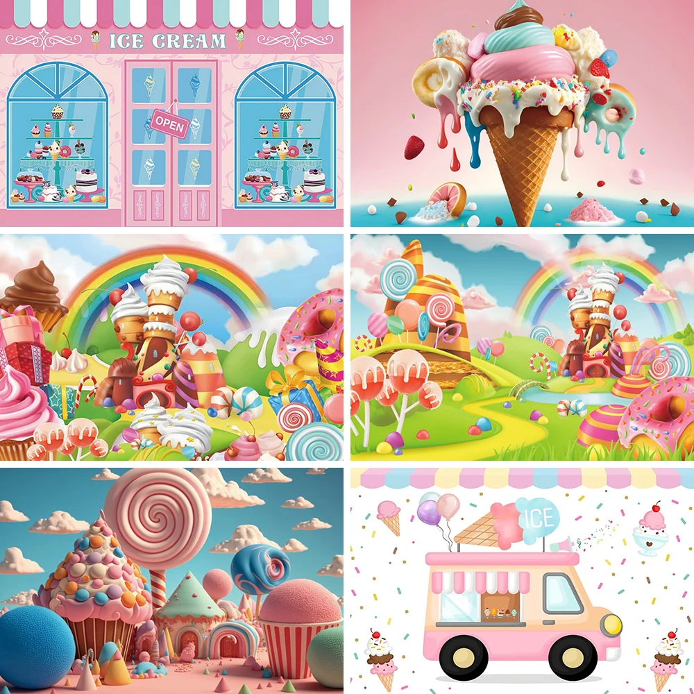 Candy-Shop-Theme-Backdrop-Decoration-Ice-Cream-Car-Cupcake-Lollipop ...