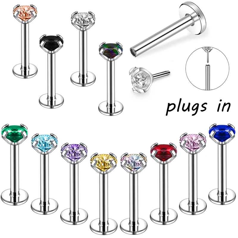 ZS 12Pcs 16G Zircon Labret Studs Women Piercing Jewelry Stainless Steel ...