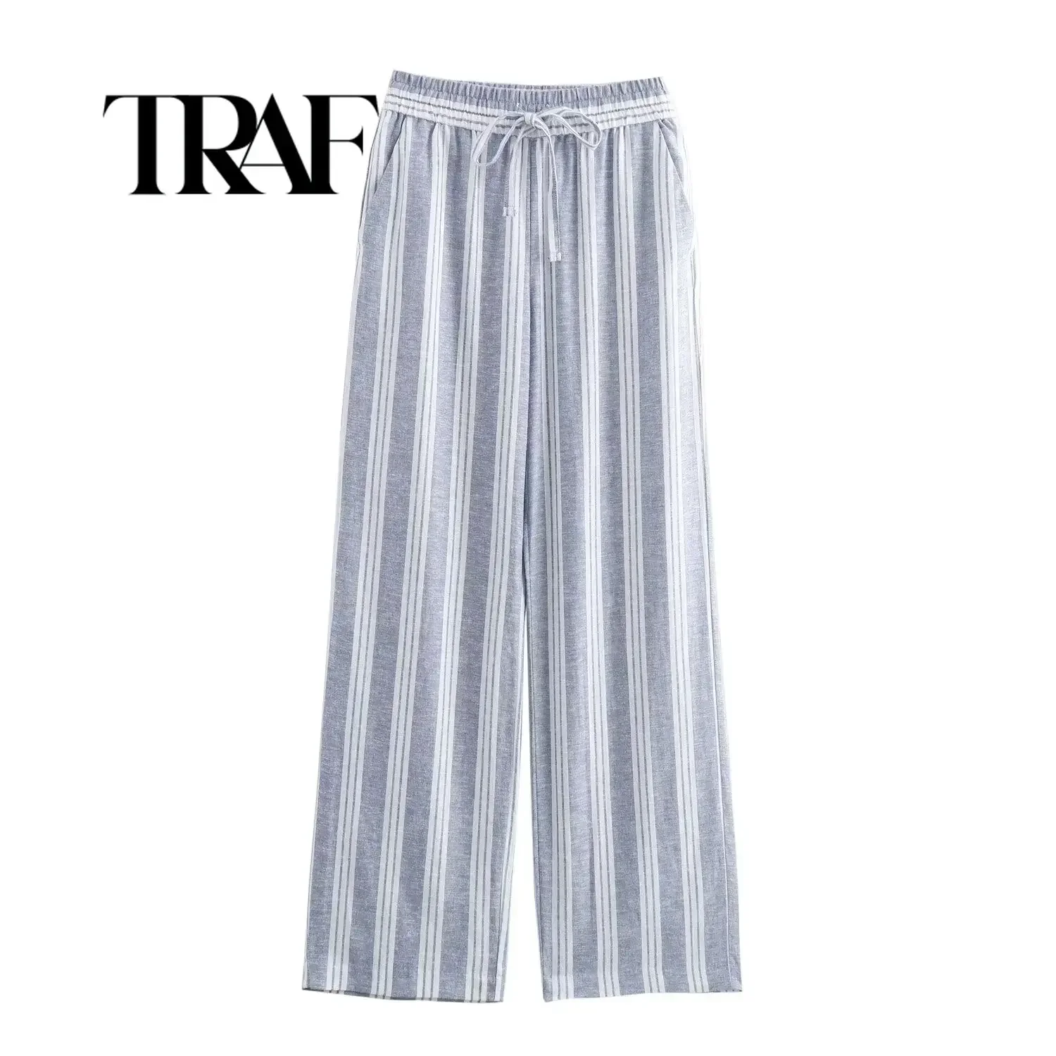 TRAF-2024-Women-s-Linen-Blend-Striped-Casual-Pants-Baggy-Woman-High ...
