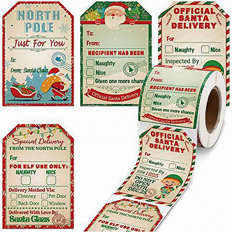 200pcs-Merry-Christmas-Gift-Tags-Santa-Claus-Labels-Stickers-Holiday ...