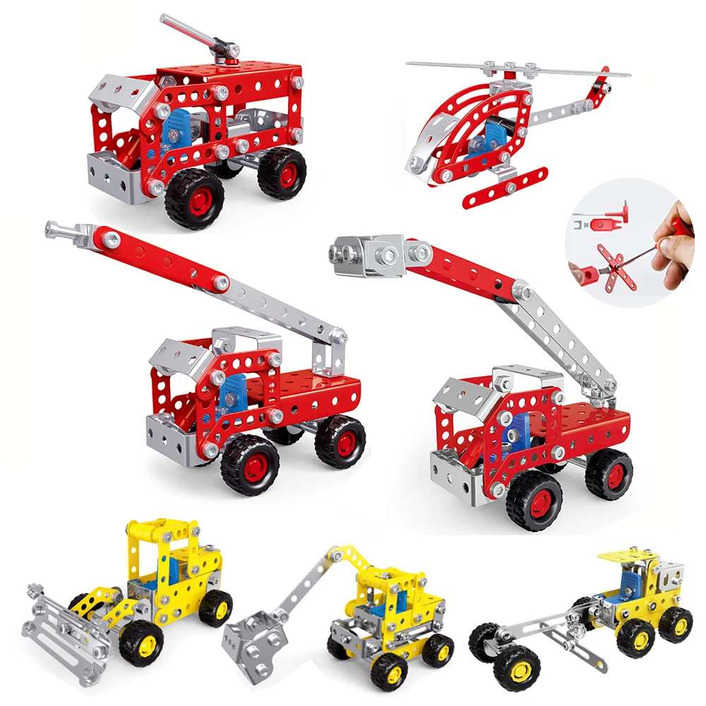 Metal-Assembly-Building-Block-Fire-Truck-Model-Crane-Excavator ...