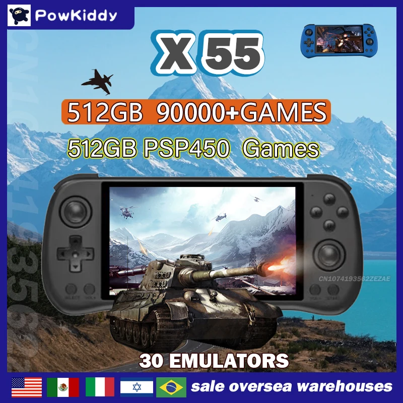 90000Games 512G POWKIDDY X55 5.5INCH IPS Screen RK3566 Handheld Game ...