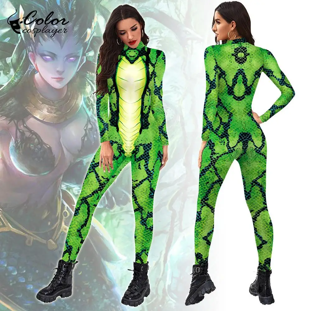 Color Cosplayer Green Snake Cosplay Costume Adult Tiger Pattern Unisex ...