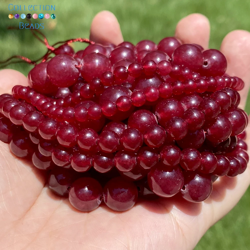 4/6/8/10mm Natural Stone Beads Ruby Jade Round Spacer Loose Beads For ...