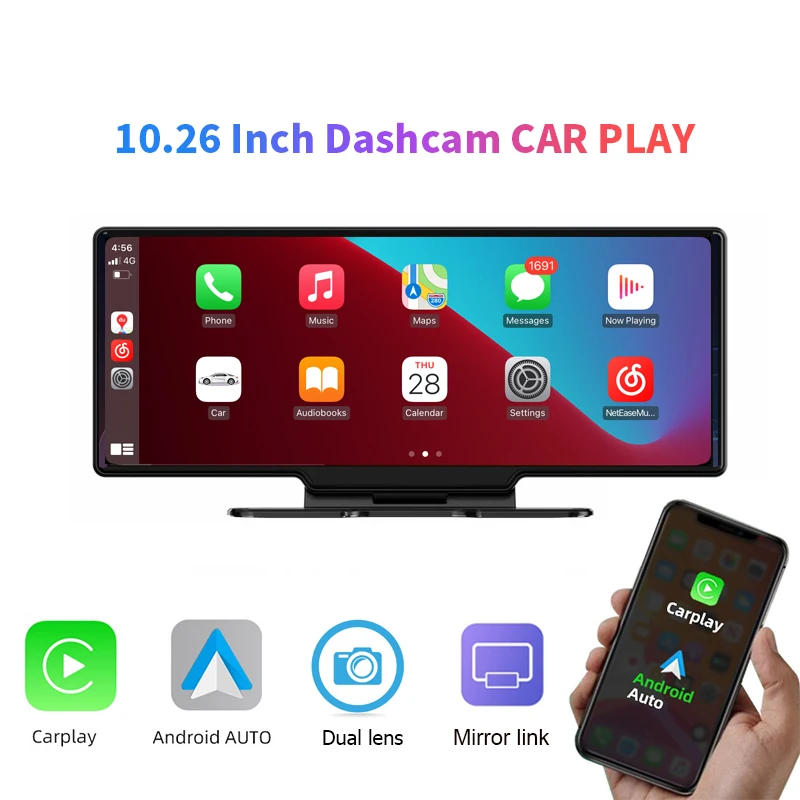 4K-Car-DVR-10-26inch-Apple-Carplay-Android-Auto-Wireless-Bluetooth ...