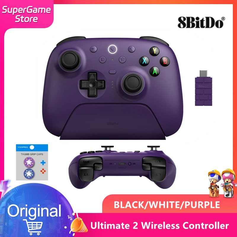 8BitDo Ultimate 2 Controlador de jogos sem fio 2.4G com doca de carregamento Adaptador Bluetooth ...