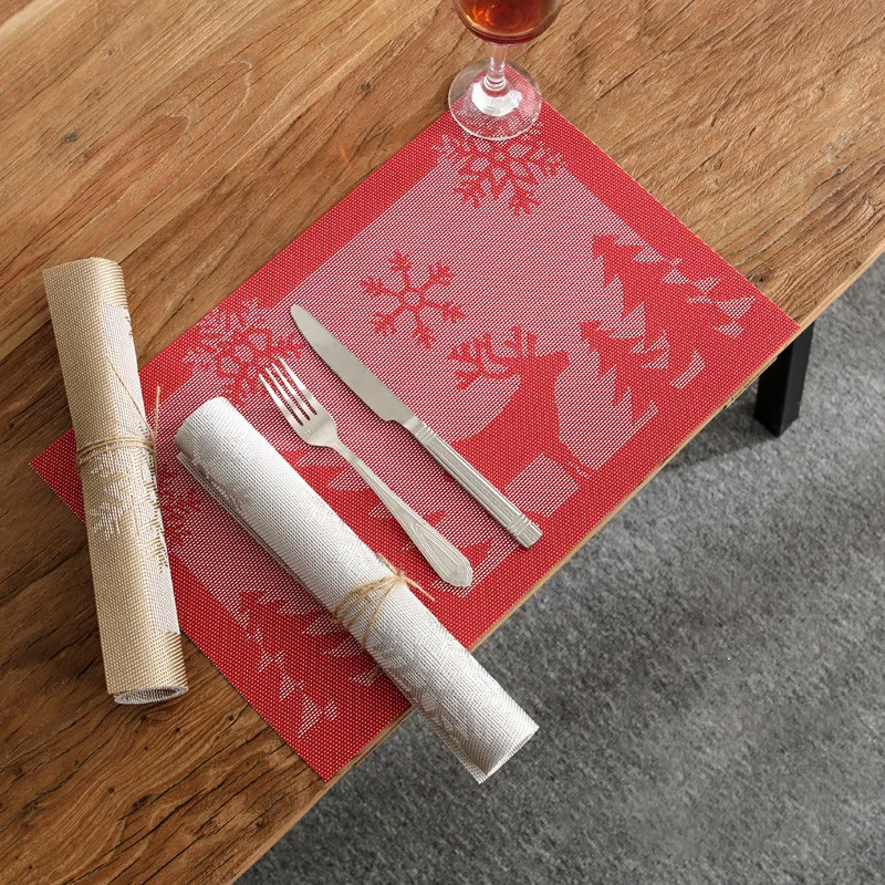 PVC-Placemats-Snowflake-Christmas-Table-Mat-Reindeer-Red-And-Gold-Plate ...