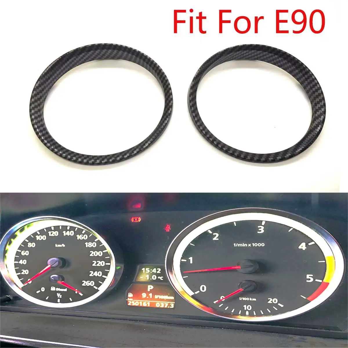 Carbon-Fiber-Gloss-Speedometer-Gauge-Dial-Rings-Bezel-Trim-For-BMW-E90 ...