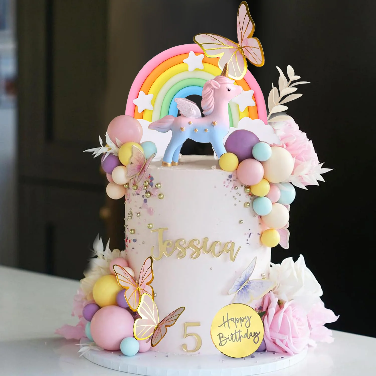 47PCS-Unicorn-Rainbow-Cake-Topper-Unicorn-with-Rainbow-Butterflies ...