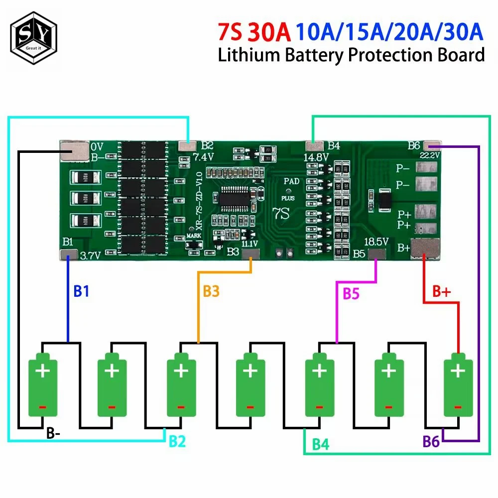 Bms 7s 24v 10a 15a 20a 30a Li-ion 18650 Battery Charge Board With ...