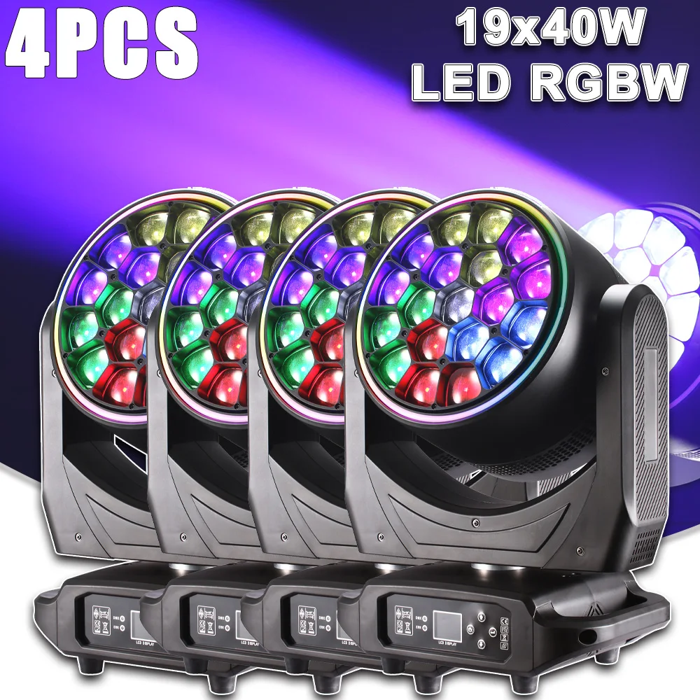 4PCS-LED-19x40W-RGBW-Moving-Head-B-eye-Wash-Zoom-Beam-Rotate-Effect ...