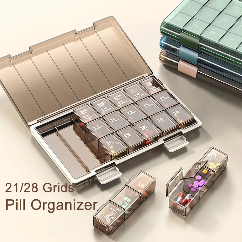Portable-21-28-Grids-Weekly-Pill-Organizer-Travel-Pill-Cases-Medicine ...