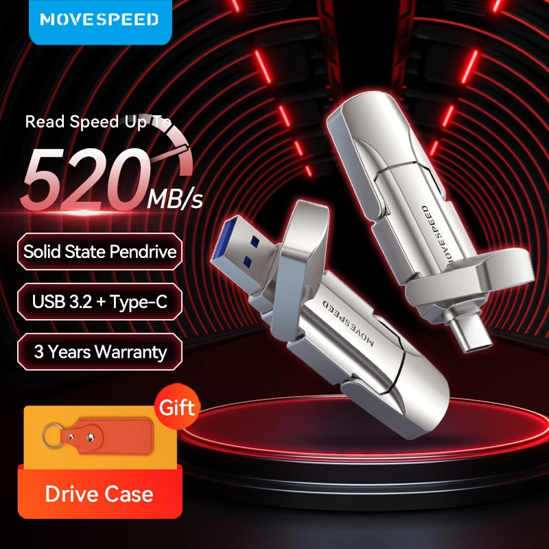 MOVESPEED USB 3.2 Pendrive 520 MB/s Alta Velocidade Solid State USB ...