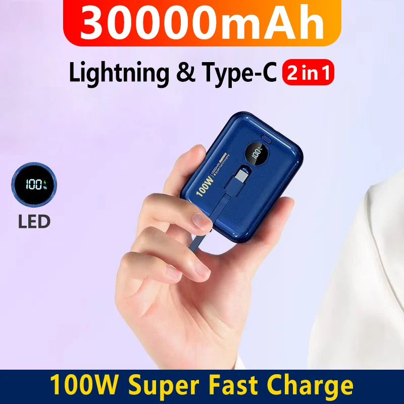 30000mAh-Mini-Power-Bank-100W-Portable-Super-Fast-Charger-External ...