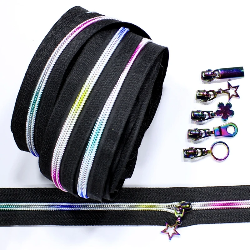 No-5-Rainbow-Zipper-5yards-zipper-tape-with-5-rainbow-zipper-pullers ...