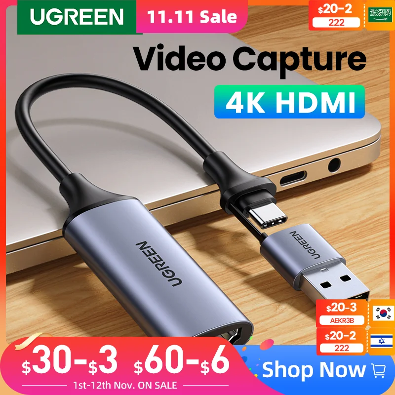 【NEW IN】UGREEN Video Capture Card 4K HDMI to USB/USB C HDMI Video Grabber Box for PC Computer ...