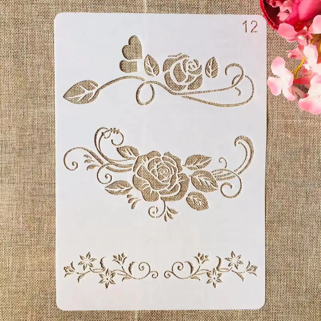 1Pcs A4 29*21cm Rose Flower Edge DIY Layering Stencils Painting ...
