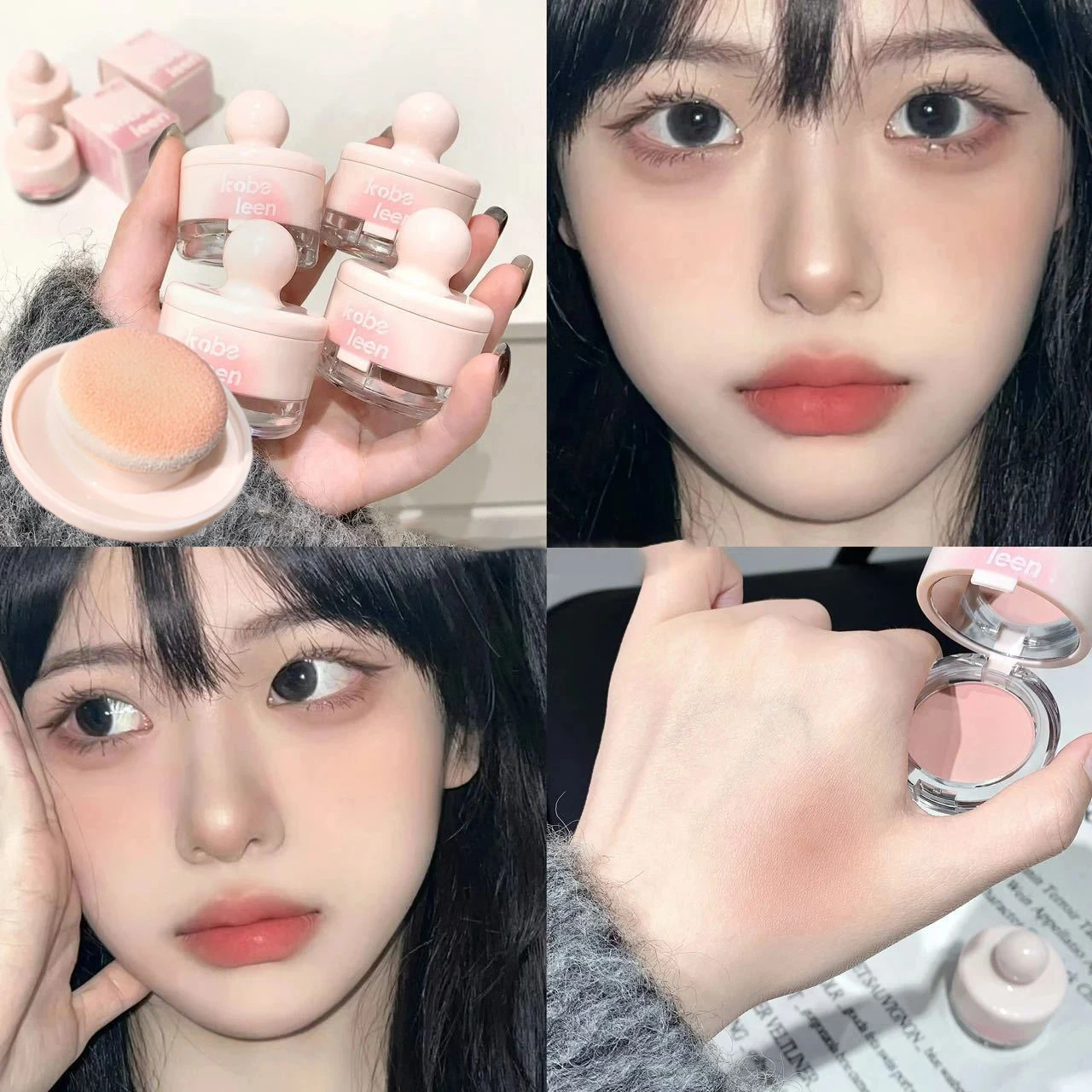 Natural-Peach-Pink-Blusher-Cream-with-Cute-Sponge-Head-Matte ...