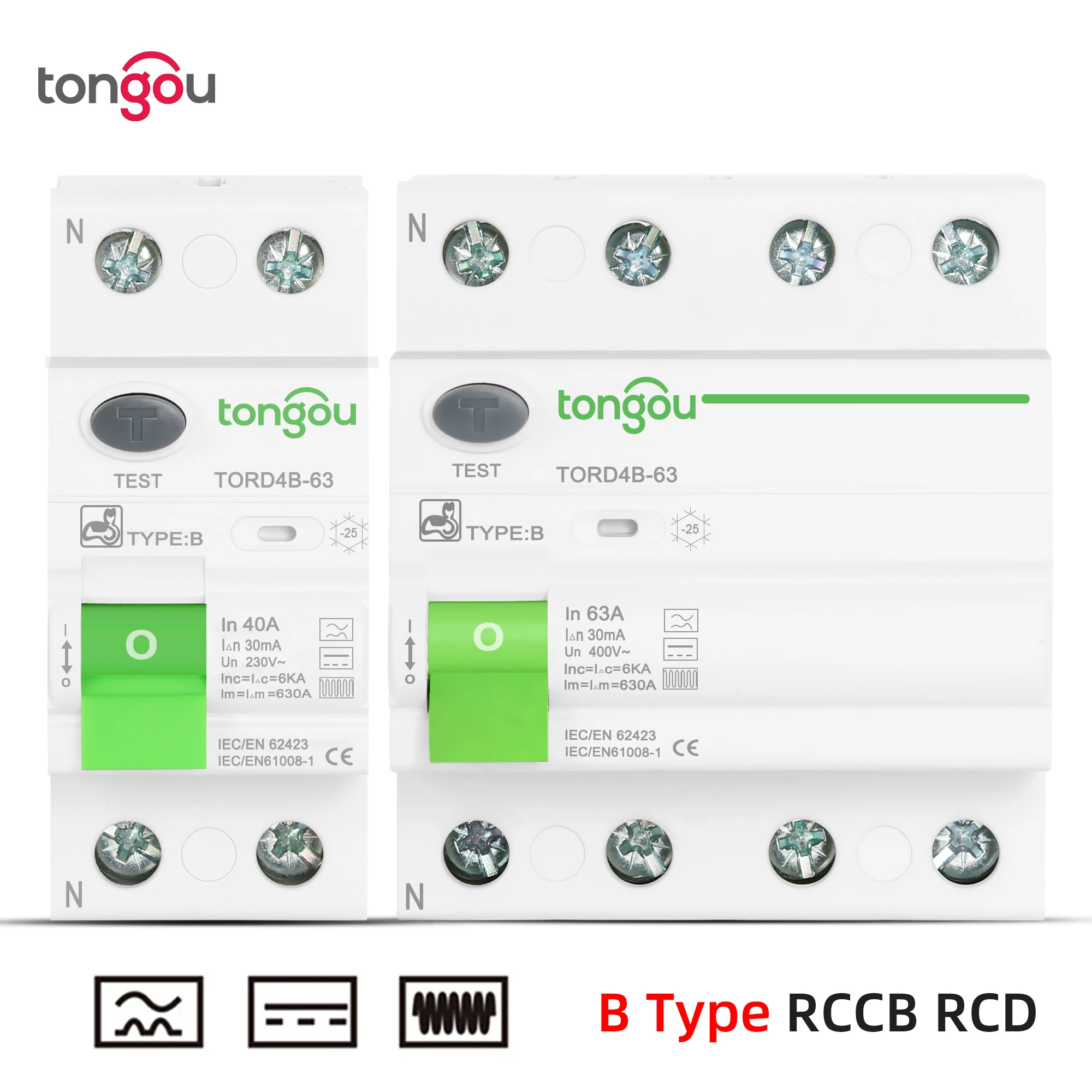 TONGOU Din Rail Earth Leakage Current breaker DC RCCB RCD 2P/4P 63A ...