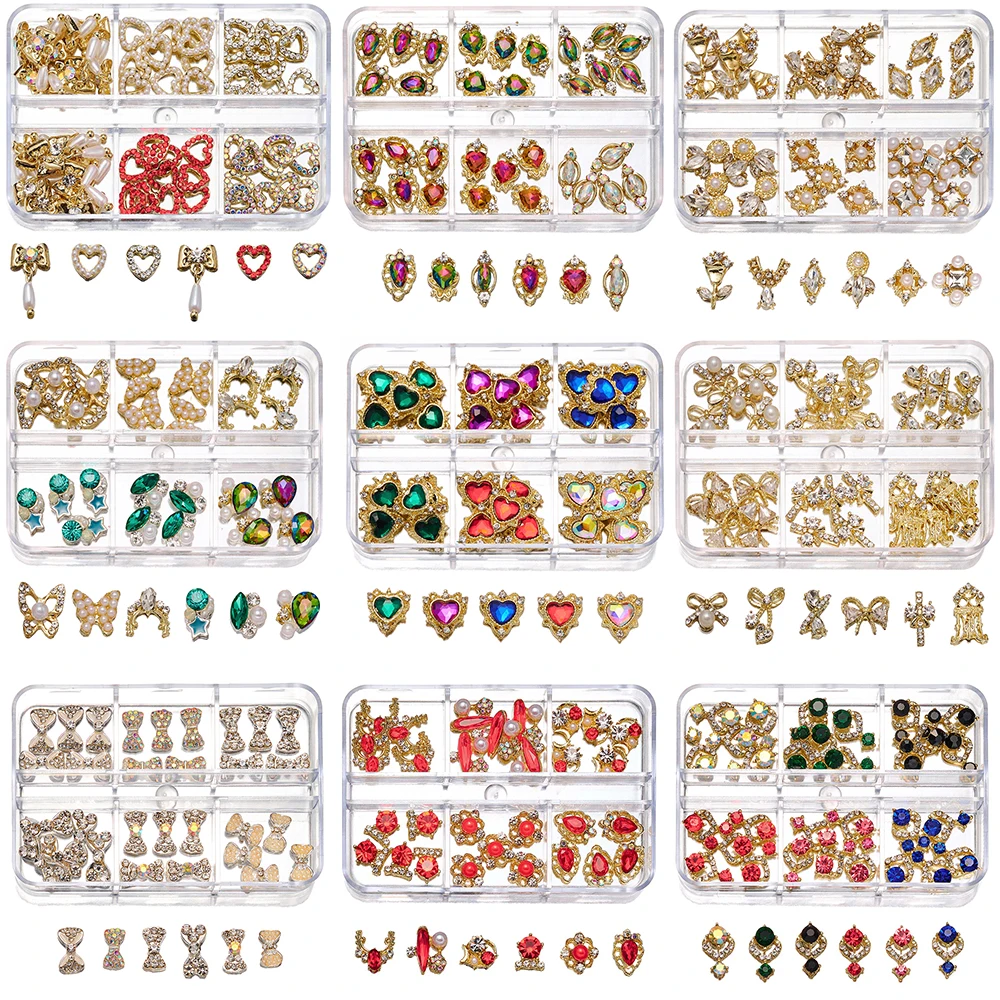 24-30Pcs-Random-Luxury-Nail-Dangle-Rhinestone-6Grids-Box-Zircon-Crystal ...