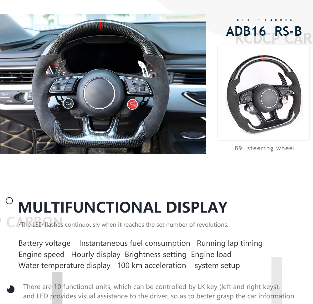 Carbon Fiber Steering Wheel for Audi A3 A4 B9 A5 RS3 RS4 RS5 S3 S4 S5 RS6 RS7 A6 A7 A8 A1 Q3 Q5 ...