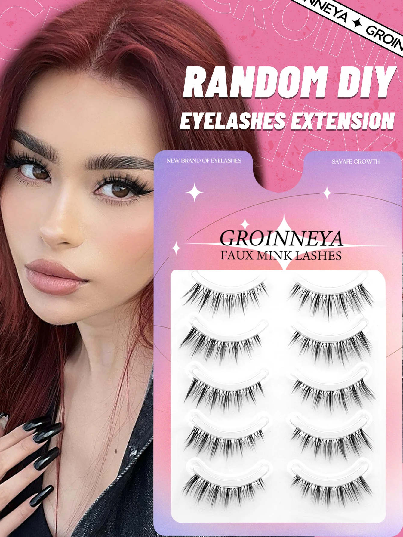 GROINNEYA 5 Pairs Manga Lashes Natural Eyelashes Anime Winged Clear ...