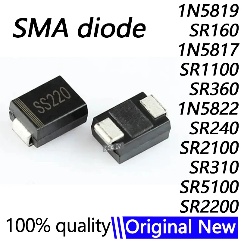 100Pcs-Lot-SMA-diode-1N5819-SS14-1N5822-SS34-SR160-SS16-1N5817-SS12 ...