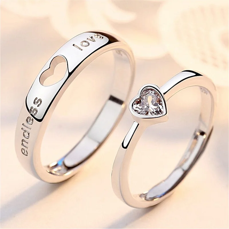 Love Heart Couple Ring Women Men Wedding | Endless Love Heart Couple ...