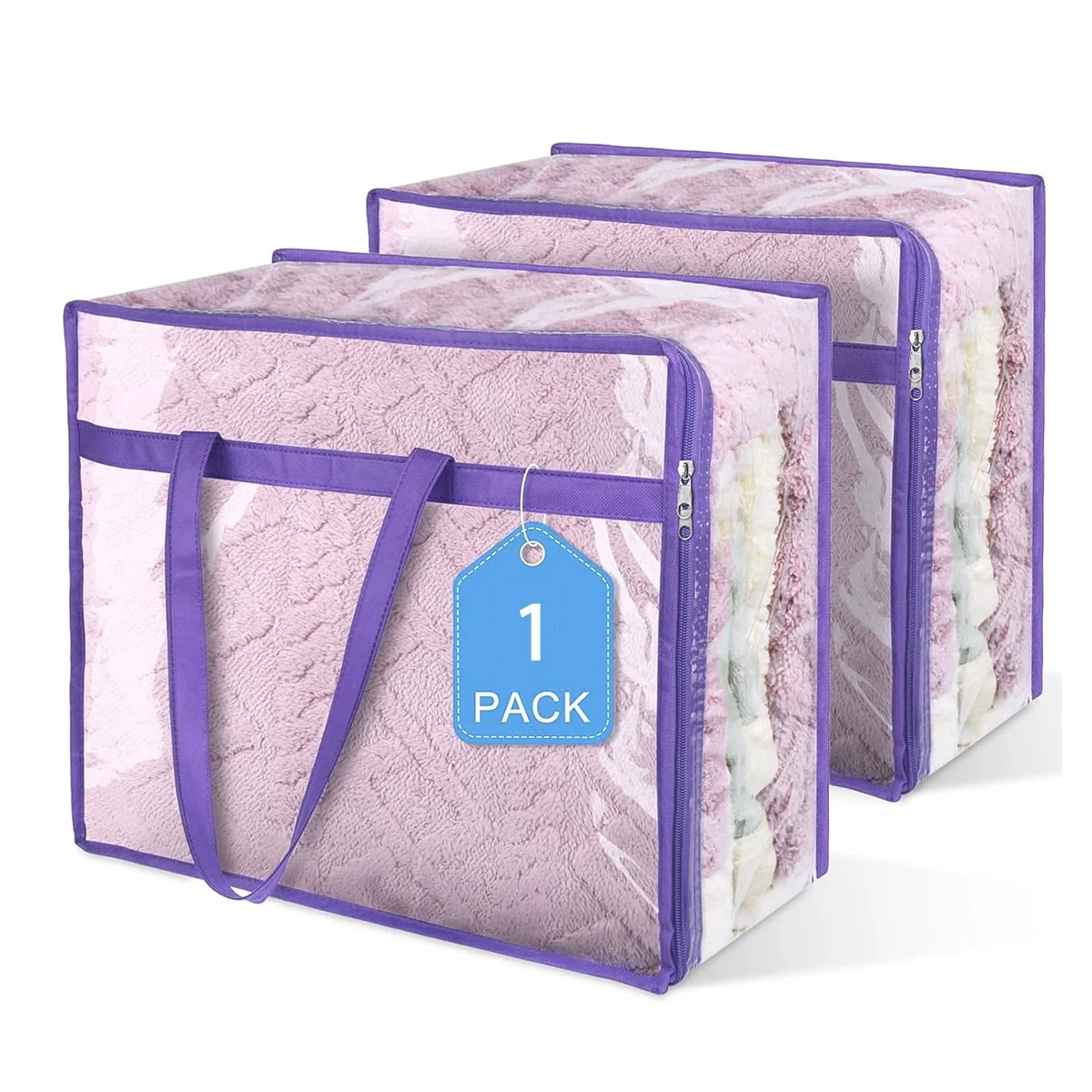 1pc Clear Zippered Storage Bags - Plastic Vinyl, Reinforced Handle, for ...