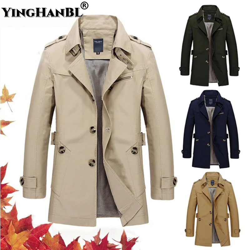 Men-s-Business-Windbreaker-Long-Jackets-Pure-Cotton-Trench-Coats-Casual ...