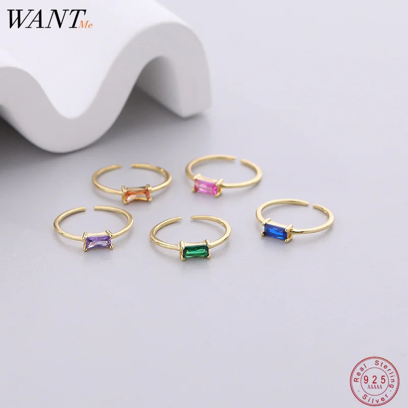 WANTME-925-Sterling-Silver-Fashion-Simple-Square-Colored-Zircon-Opening ...