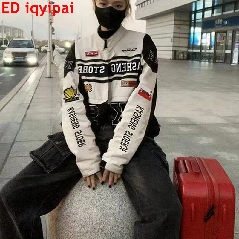 Woman-Jackte-Bomber-Long-Sleeves-Race-Car-Jacket-Vintage-Detachable-Hem ...