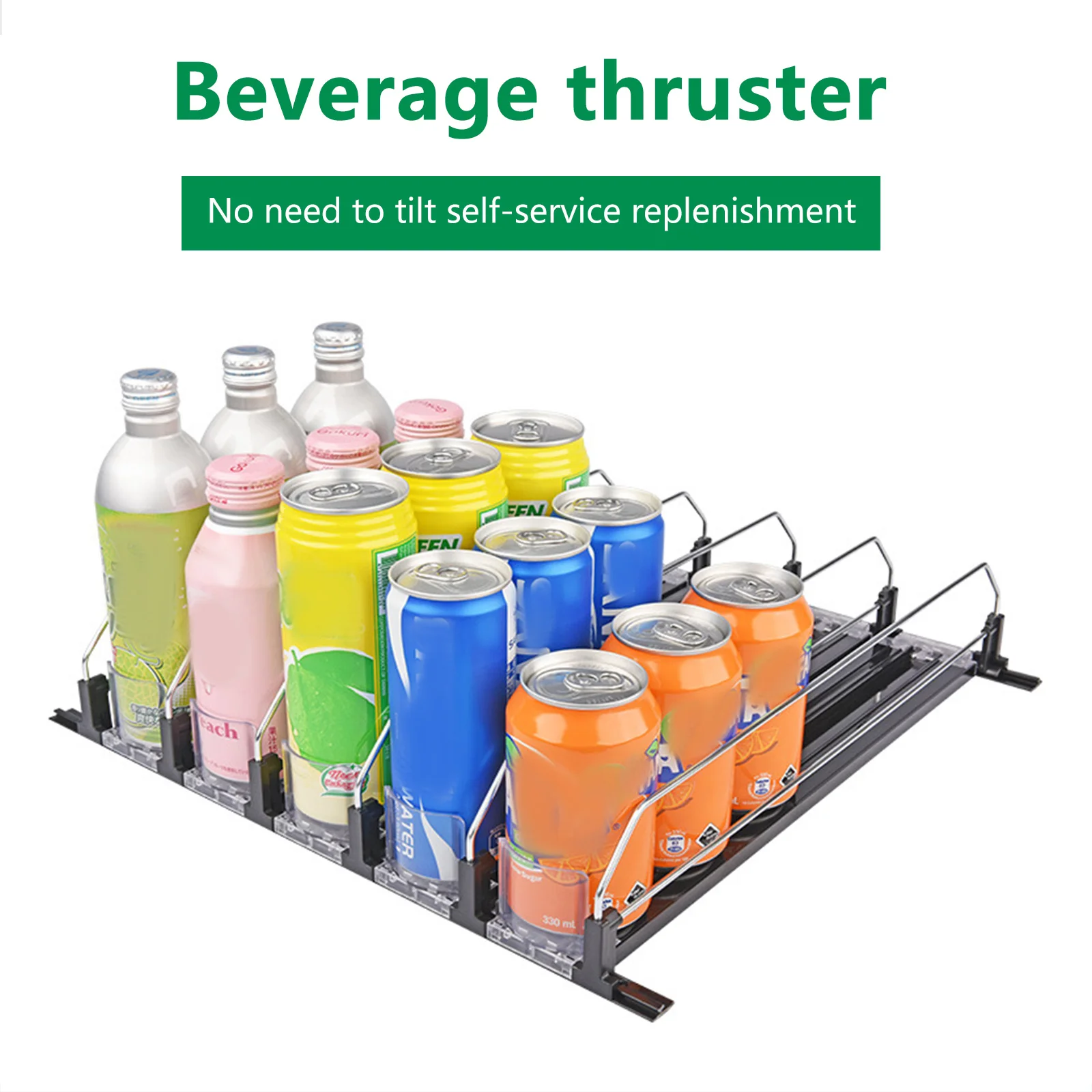 Drink Organizer Dispenser Spring Push Can Shelf Pusher Adjustable Width ...