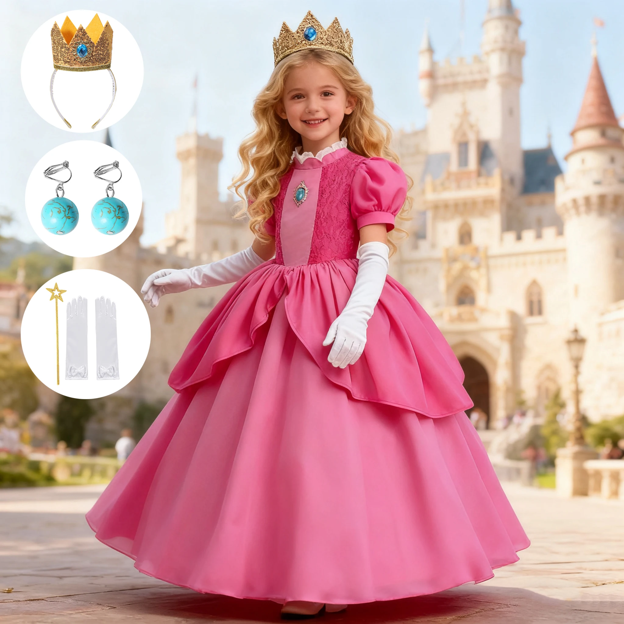 Peach Princess Costume For Girls Ball Gown Princess Dress Kids Cosplay ...