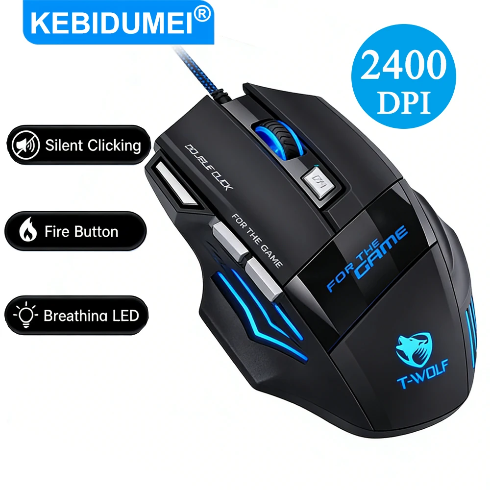 Wired Gaming Mouse 2400DPI Silent Mouse RGB Backlit Ergonomic Office ...