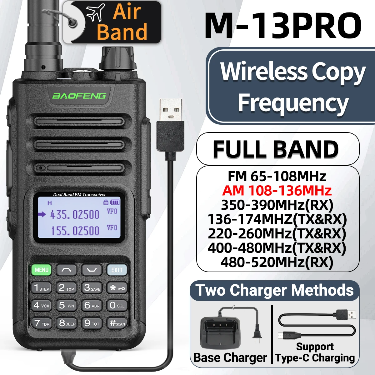 BaoFeng-M-13-Pro-Walkie-Talkie-Air-Band-Wireless-Copy-Frequency-TYPE-C ...