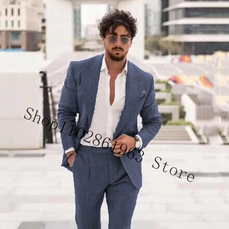 Elegant-Linen-Suits-For-Men-Slim-Fit-Peak-Lapel-2-Pieces-Male-Suits ...
